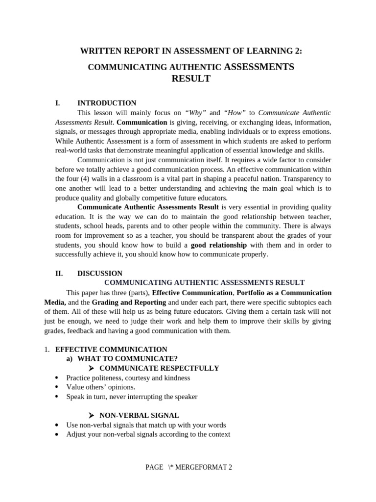 Communicating Authentic Assessment Results | PDF | Nonverbal ...