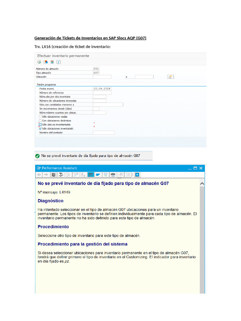 Generación de Tickets de Inventarios en SAP Slocs AQP (G07) | PDF