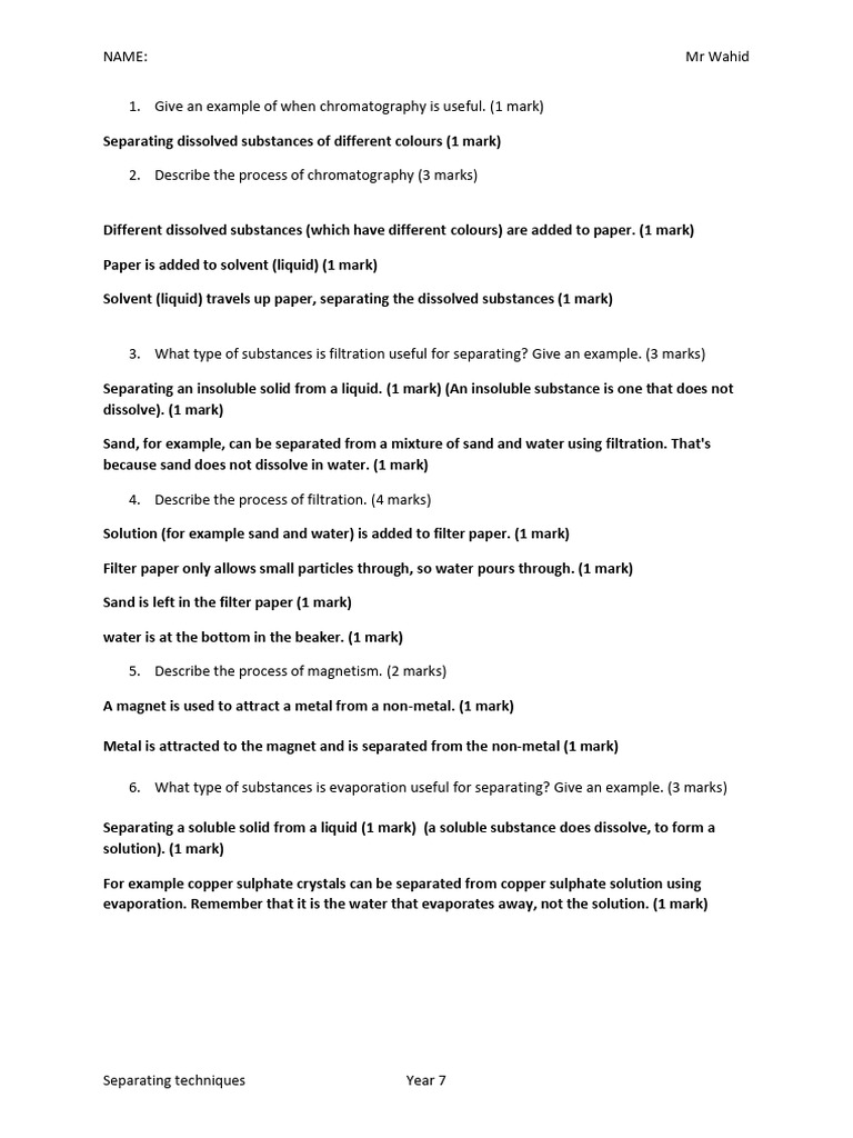 Seperating Technique Carousel Ws Answers | PDF | Filtration | Solubility
