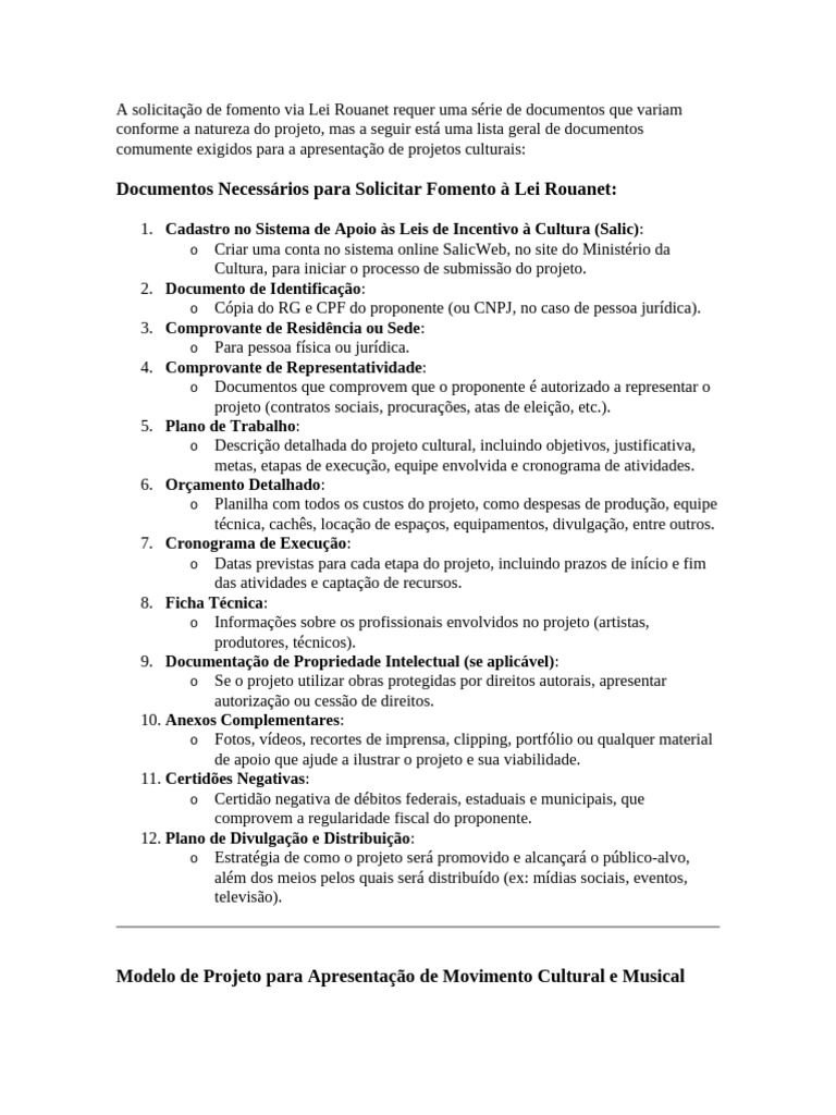 Documentação para Lei Rouanet | PDF | Arte