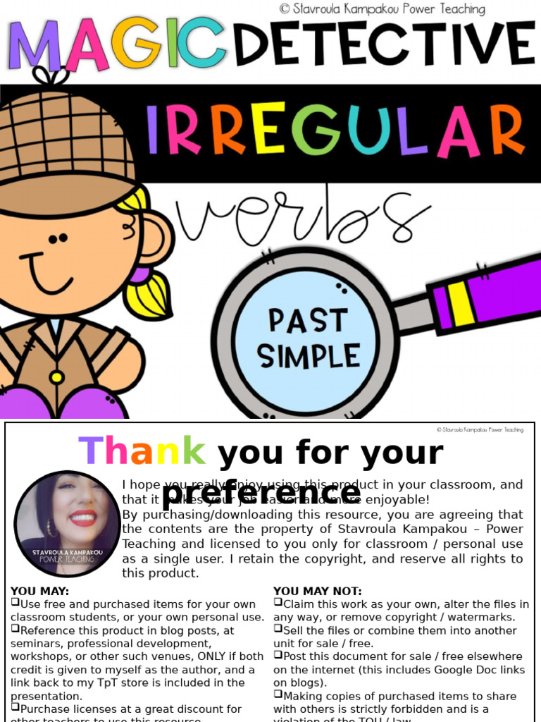MAGIC DETECTIVE IRREGULAR VERBS PAST SIMPLE freebie | PDF