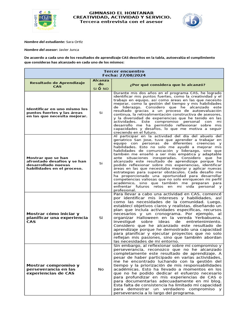Tercera Entrevista Con El Asesor | PDF | Aprendizaje | Crecimiento personal y profesional