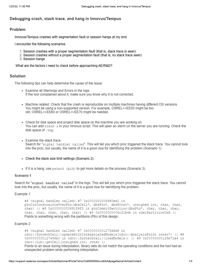 Debugging Crash, Stack Trace, and Hang in Innovus - Tempus | PDF