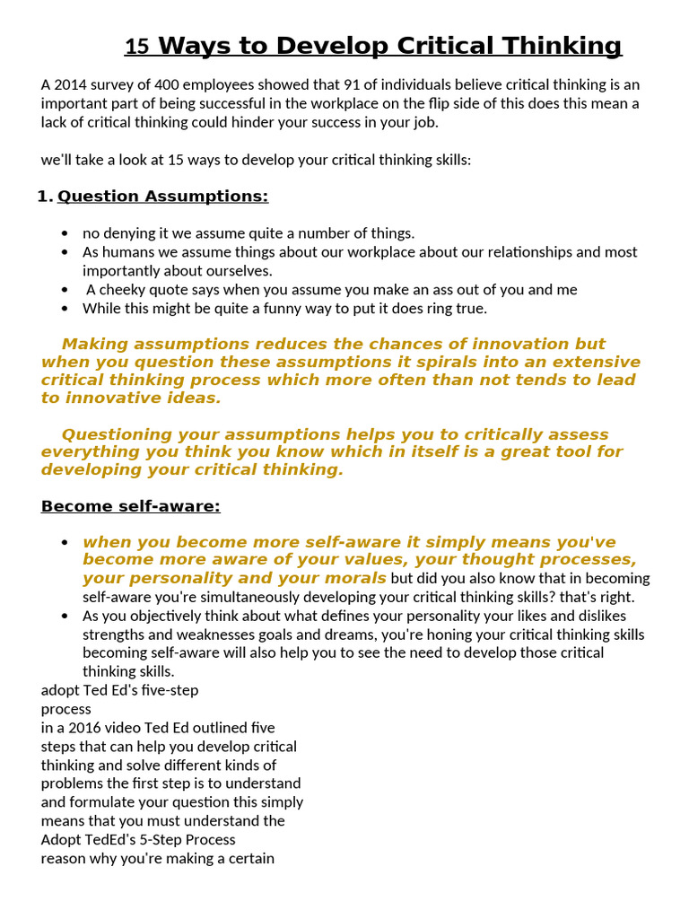 15 Ways To Develop Critical Thinking | PDF