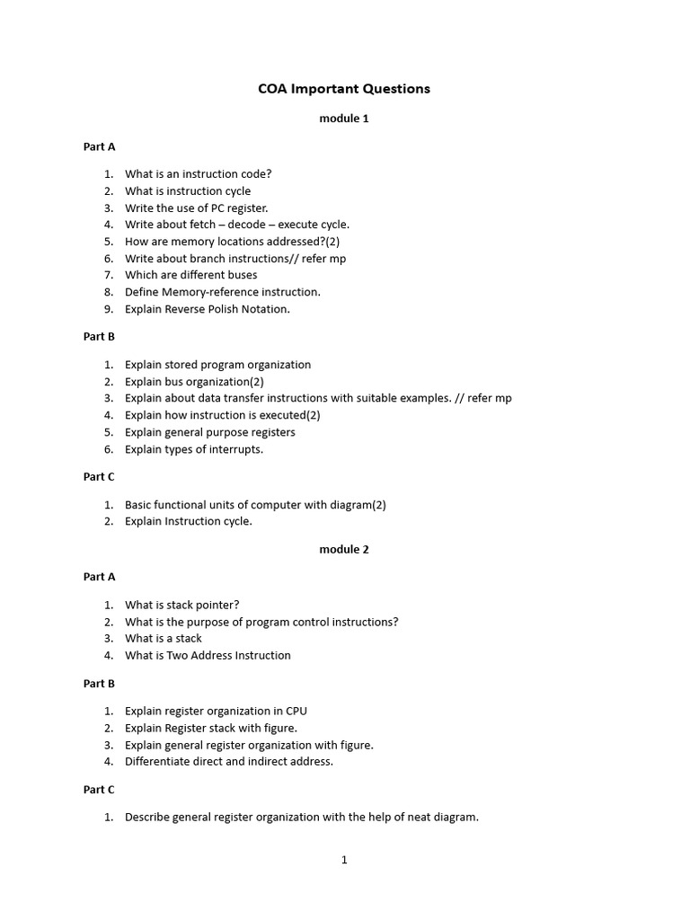 COA Important Questions | PDF