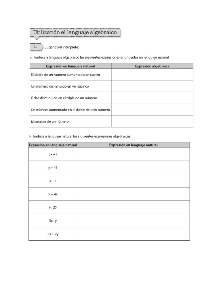 Guia Lenguaje Algebraico | PDF