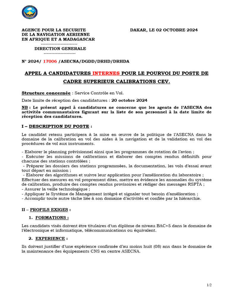 2024 - Avp-17006-Asecna-Dgdd-Drhd-Drhda Du 02-10-2024 | PDF
