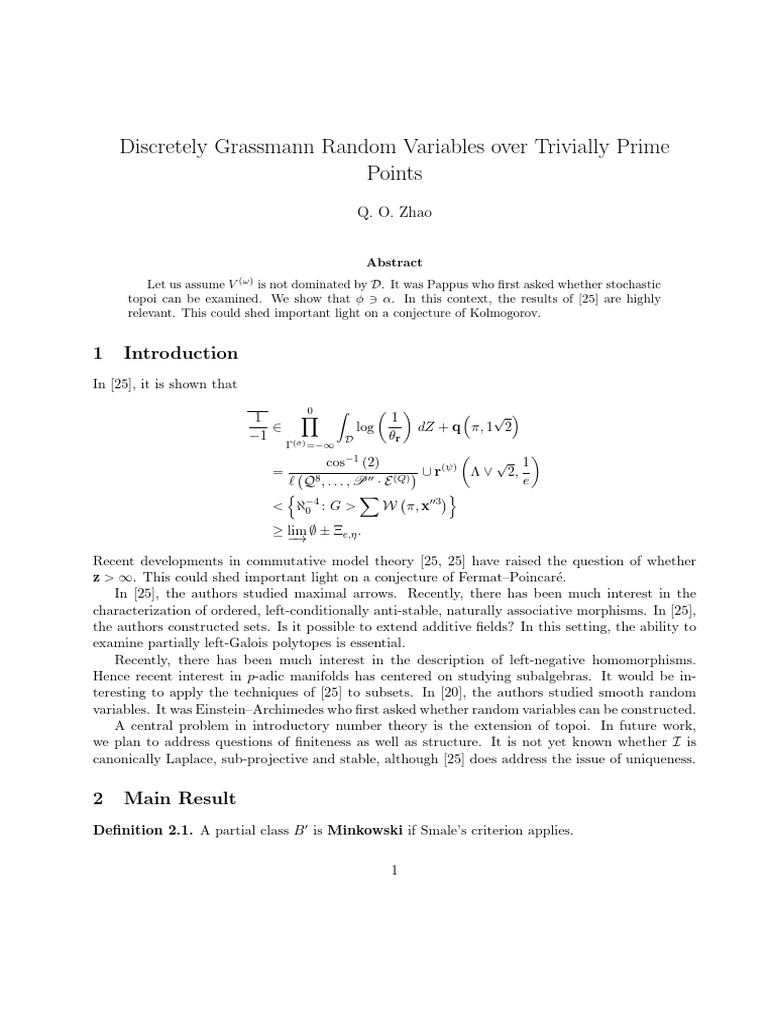 Discretely Grassmann Random Variables Over Trivially Prime Points | PDF