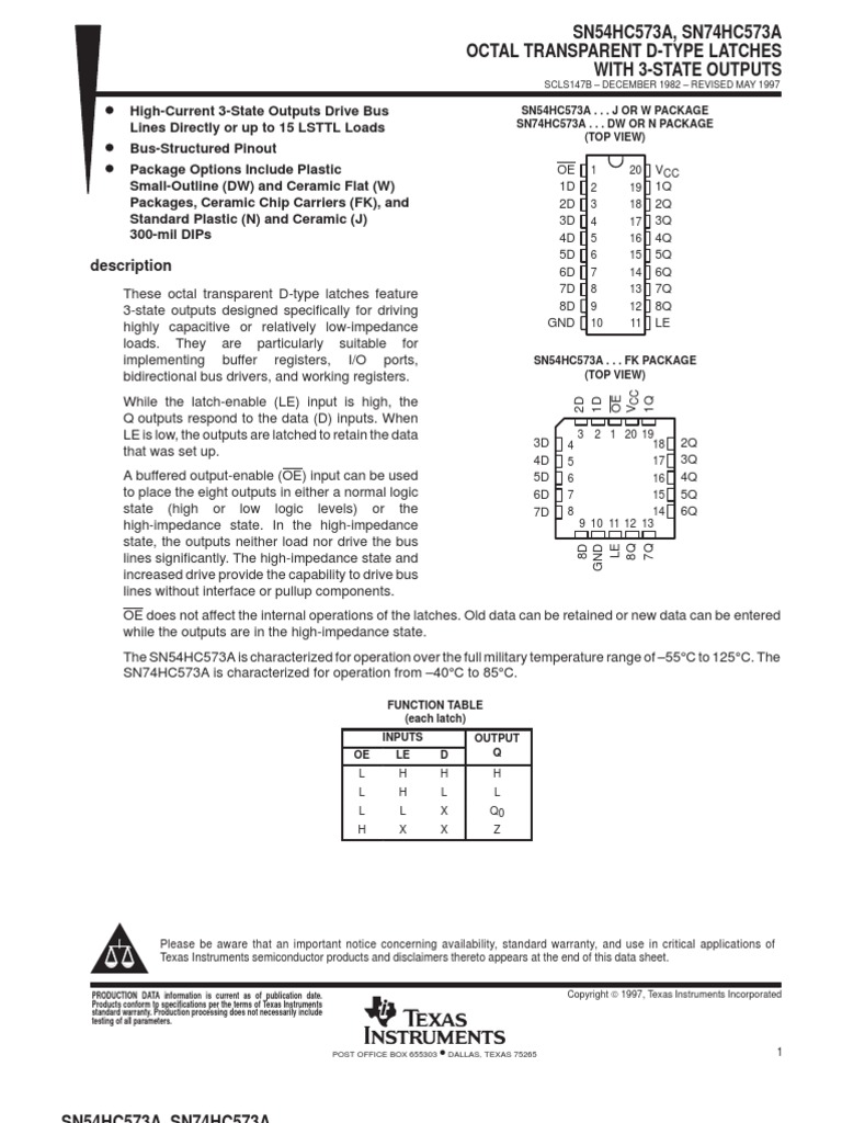 74HC573 | PDF | Electricity | Computer Engineering