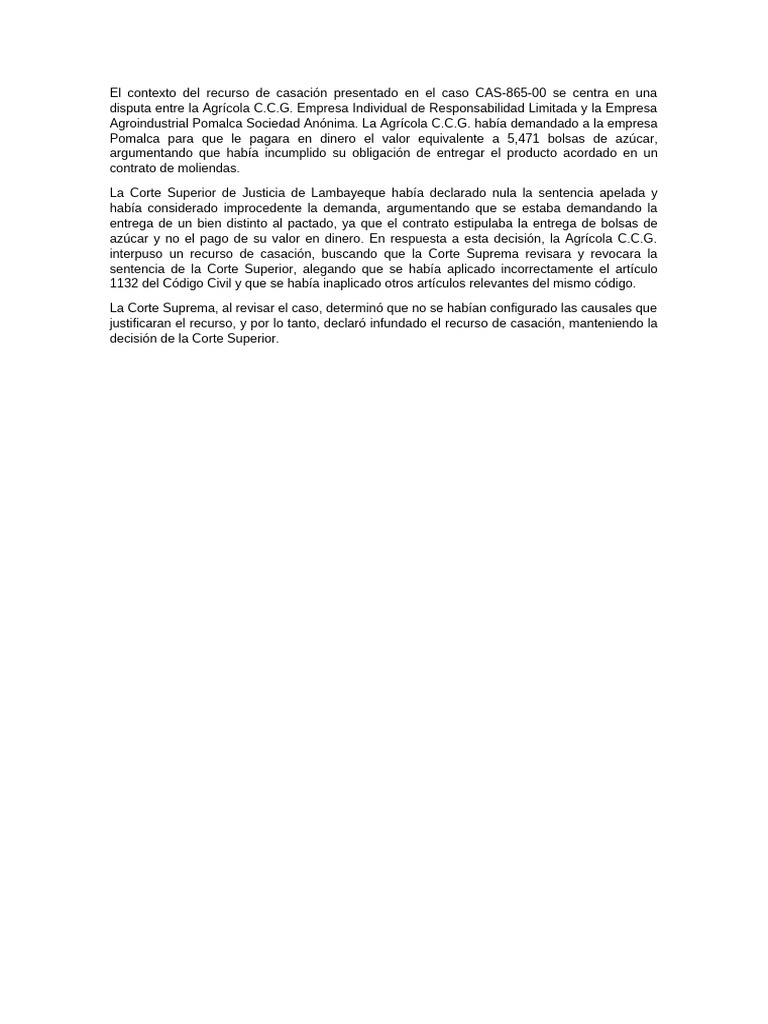 El Contexto Del Recurso de Casación Presentado en El Caso CAS | PDF