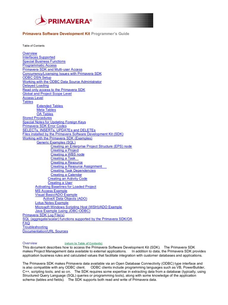 Primavera Software Development Kit Programmer | PDF | Databases | Sql