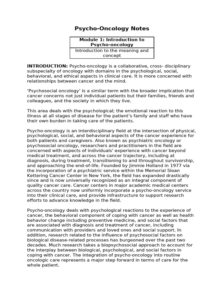 Psycho Oncology NOTES | PDF