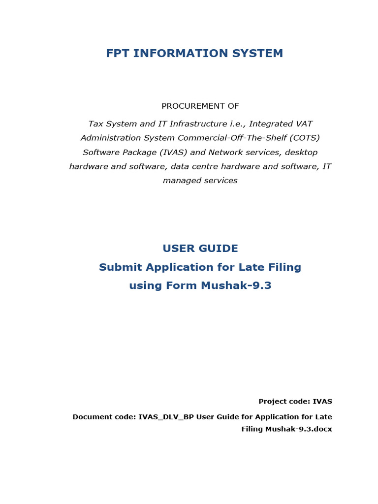IVAS - DLV - BP User Guide For Application For Late Filing Mushak-9.3 ...