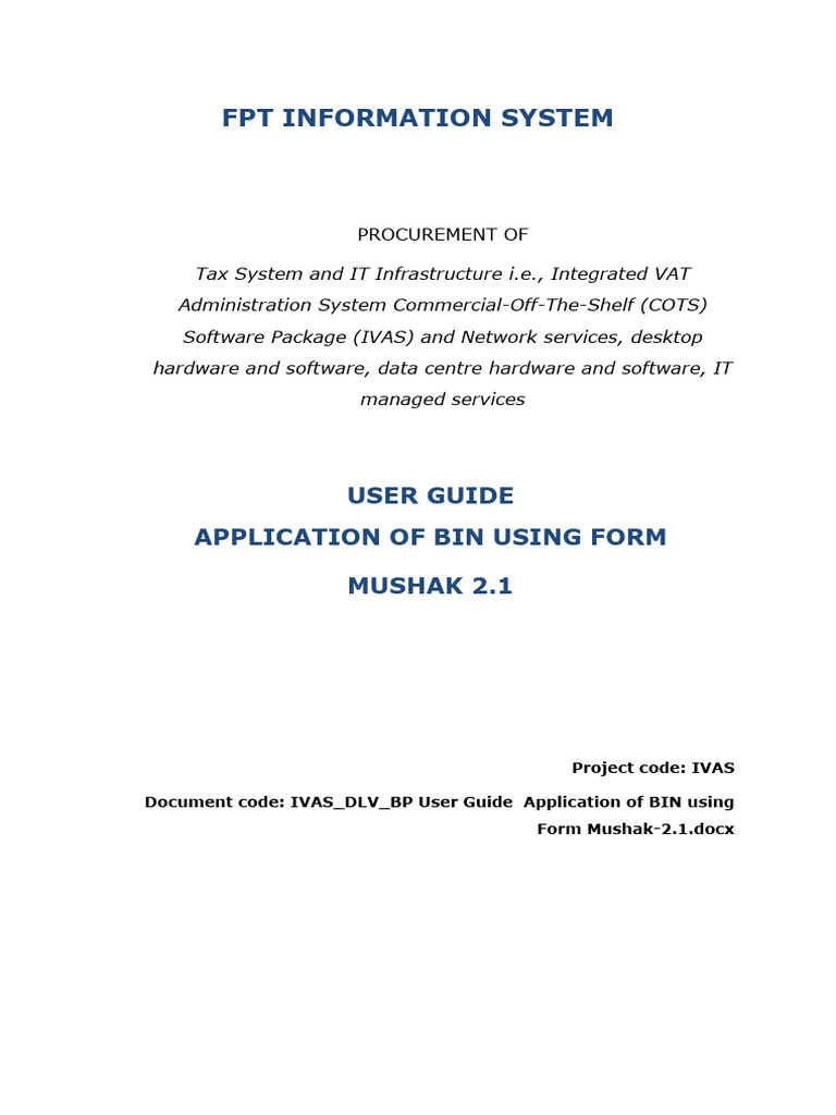 IVAS - DLV - BP User Guide For Application of BIN Using Form Mushak-2.1 | PDF
