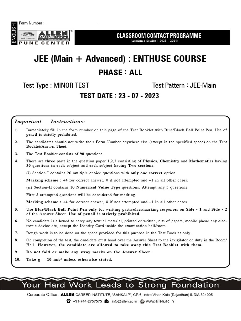 2307 Enthuse Phase-All Student | PDF