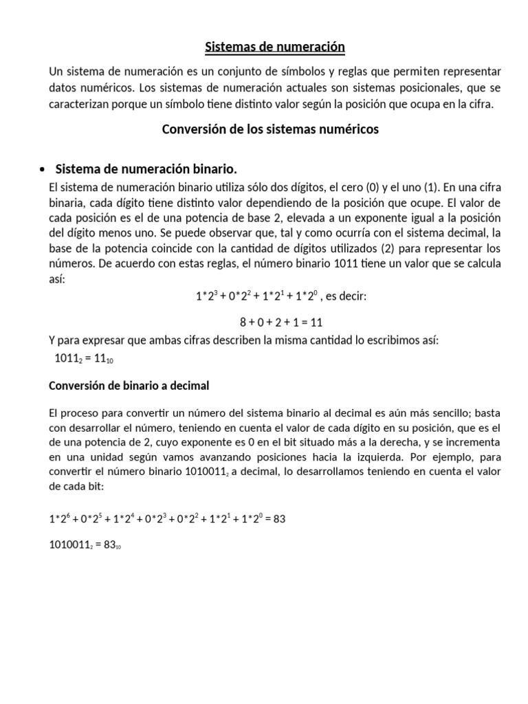 Conversion de los Sistemas de numeración | PDF
