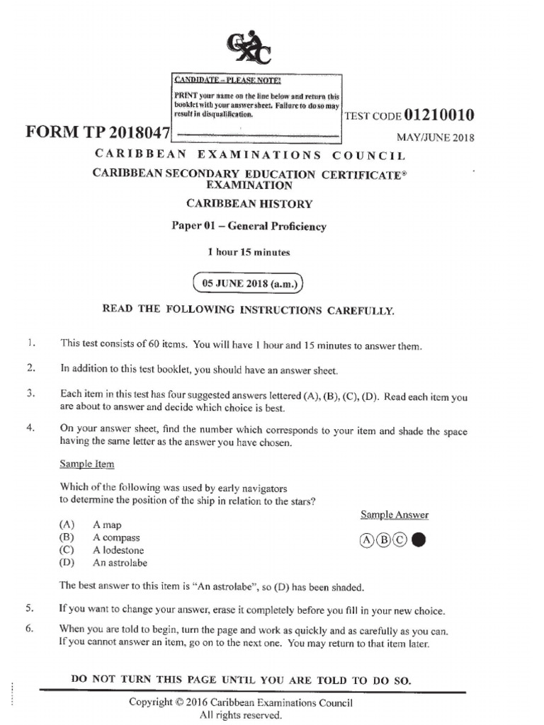 CSEC Caribbean History MayJune P1 2018 | PDF