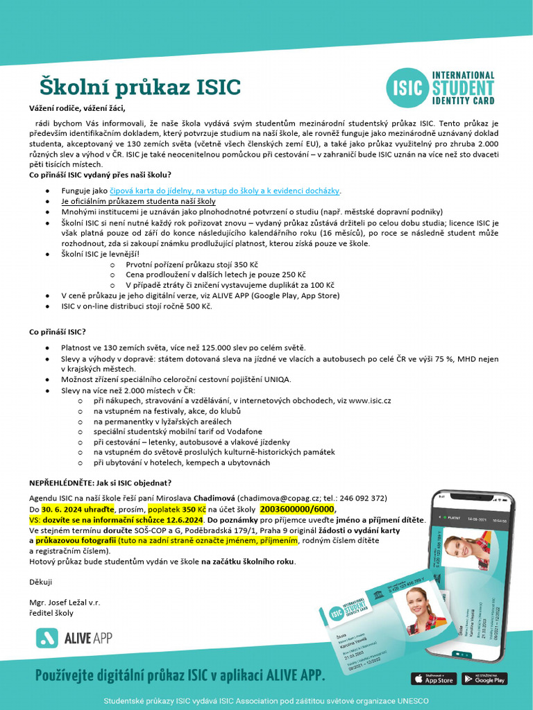 ISIC Naší SŠ - 2024-25 - Jak Na To | PDF