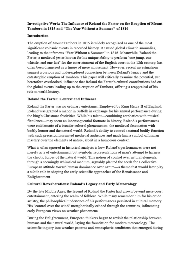 The Influence of Roland The Farter On The Eruption of Mount Tambora in ...