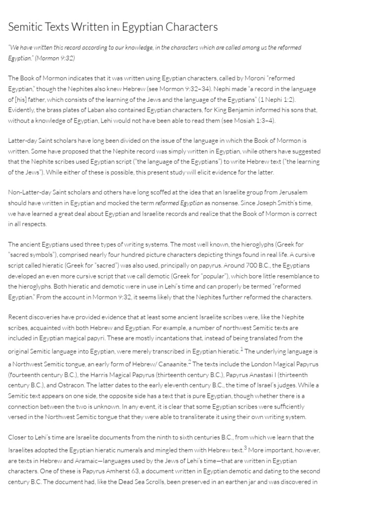 Semitic Texts Written in Egyptian Characters | PDF | Book Of Mormon ...