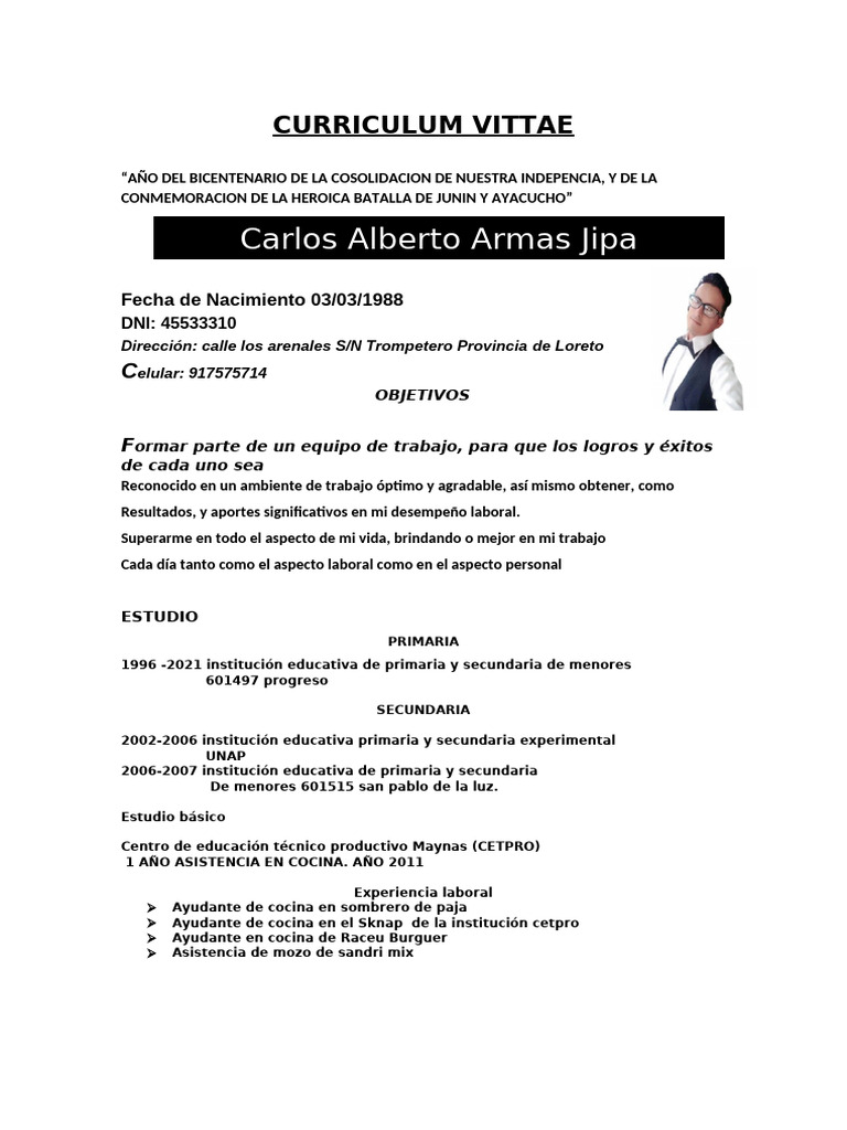 Carlos Alberto Armas Jipa: Curriculum Vittae | PDF