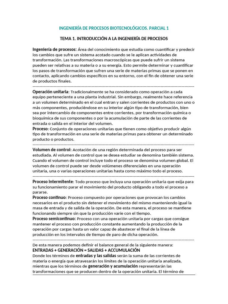 Ingeniería de Procesos Biotecnológicos | PDF