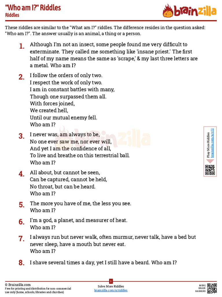 Who Am I Riddles | PDF