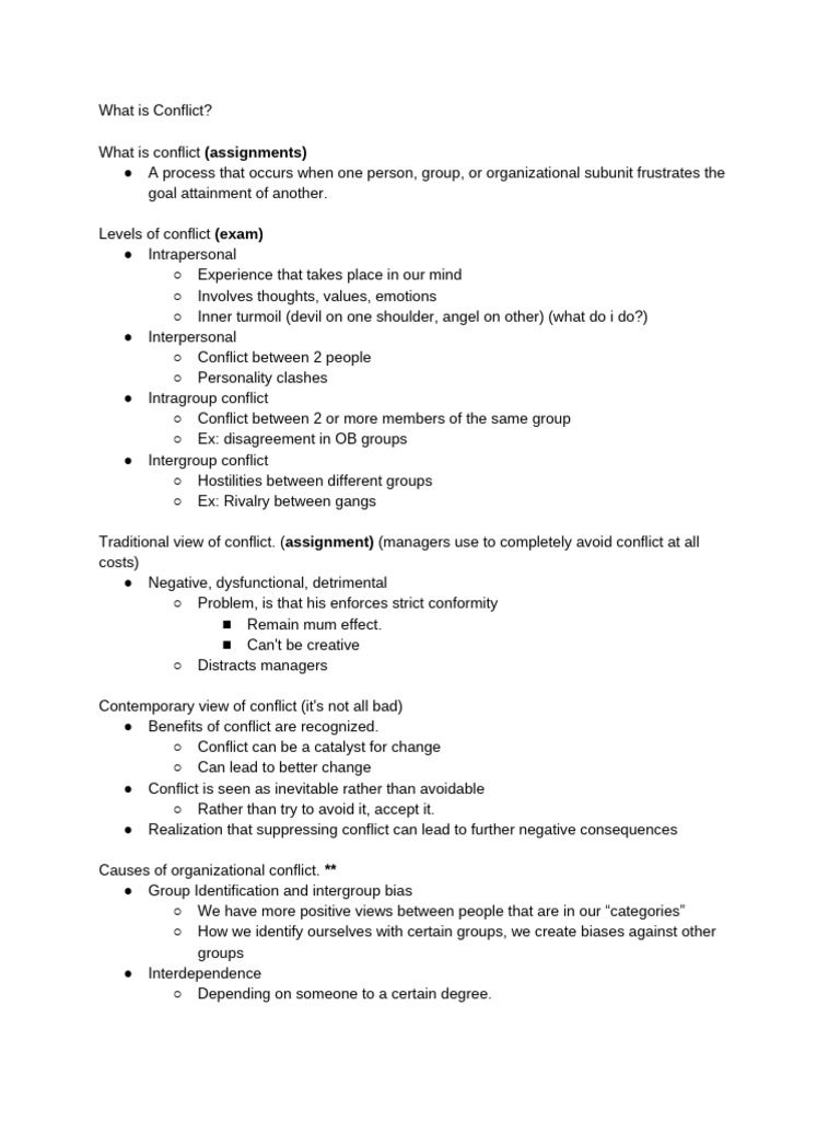 Conflict Notes Organizational Behaviour | PDF