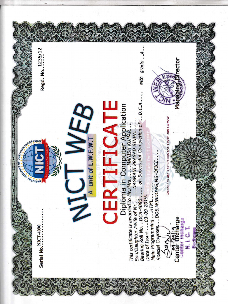 DCA Certificate | PDF