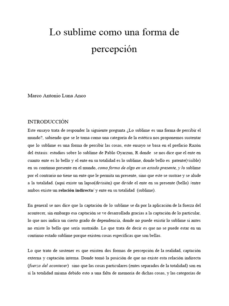Lo Sublime Como Una Forma de Percepción | PDF | Ontología | Filosofía
