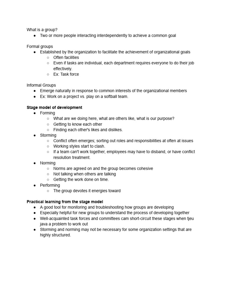 Group Notes Organizational Behaviour | PDF