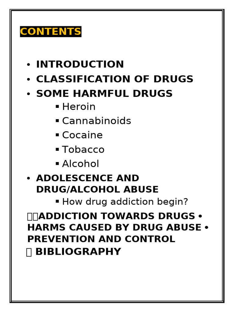 Classification of Drugs Some Harmful Drugs: Heroin Cannabinoids Cocaine ...