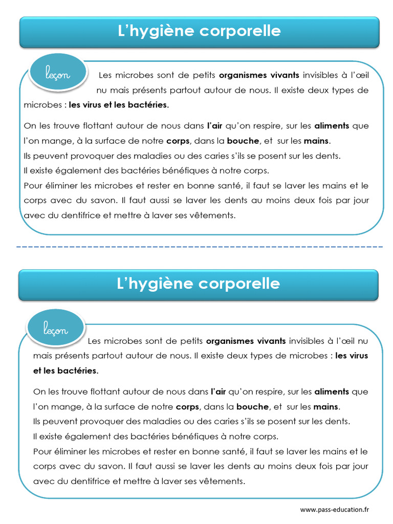 Hygiène Corporelle CP Ce1 Ce2 Leçon EMC | PDF