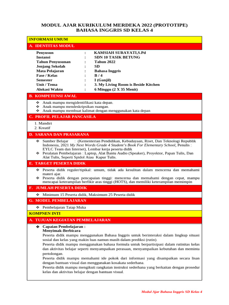 Modul Ajar B.ing S1 K4 Unit 3 | PDF