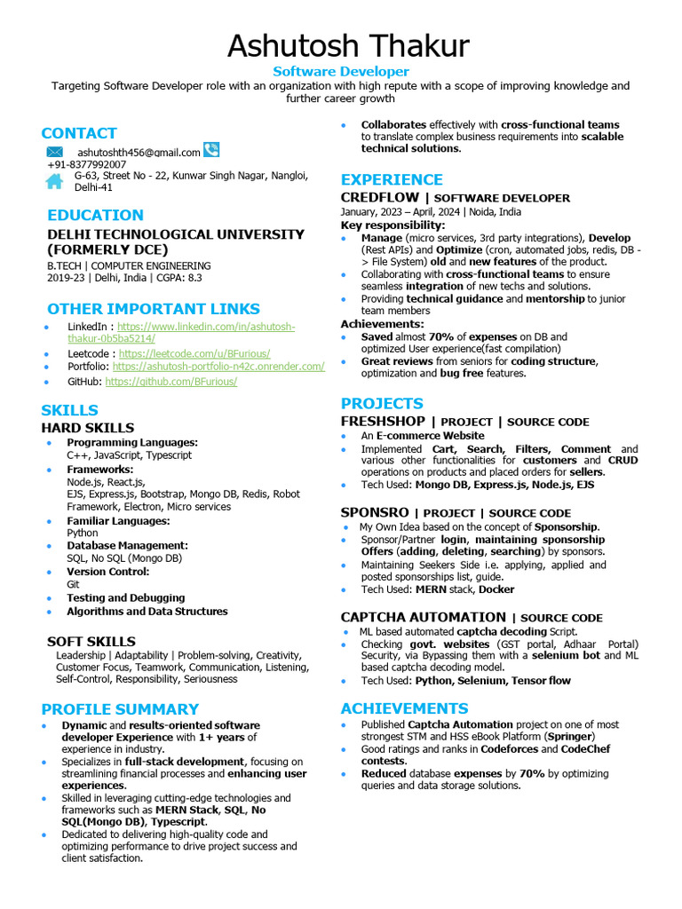 Ashutosh Thakur CV | PDF | Databases | Sql Ashutosh Thakur CV | PDF | Databases | Sql