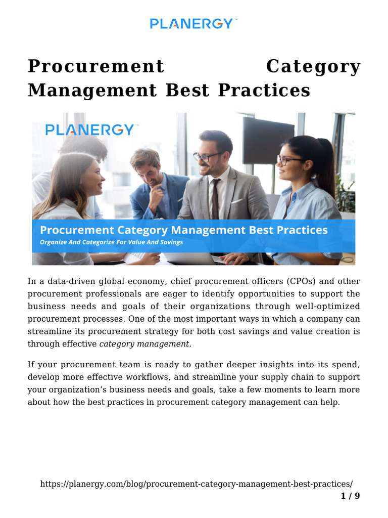 Procurement Category Management Best Practices | PDF