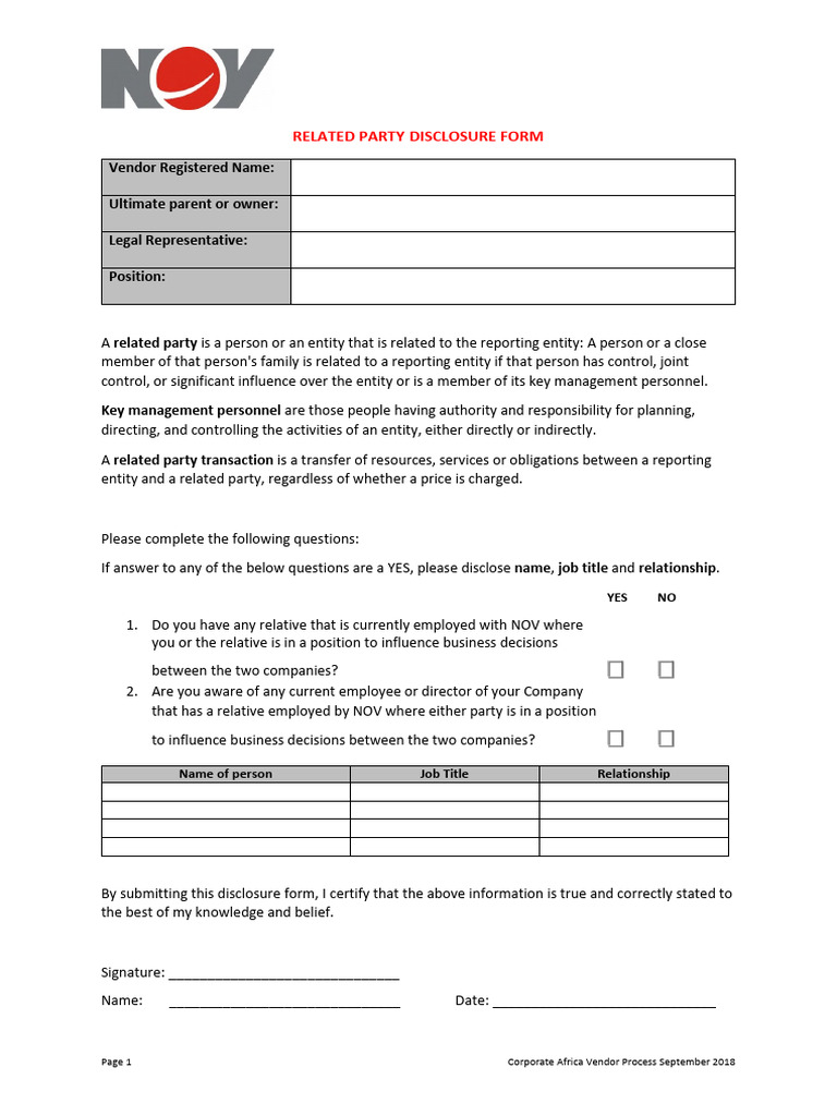 Related Party Disclosure Form Blank | PDF