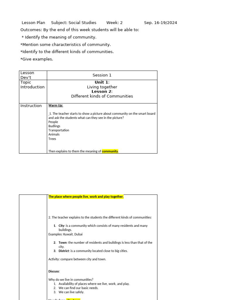 S1, W2 SS Lesson Plan | PDF