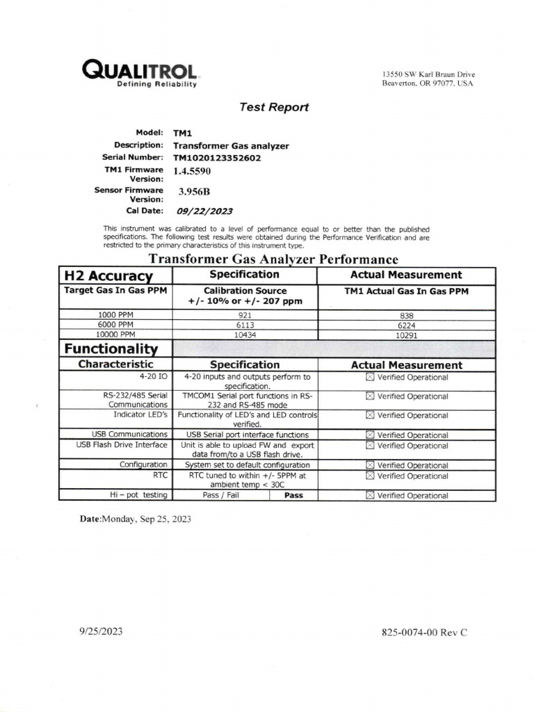 TM1 Test Report | PDF