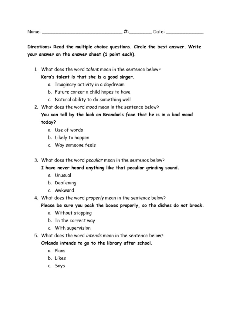 Journeys4thGradeUnit1Lesson1VocabularyQuiz 1 | PDF