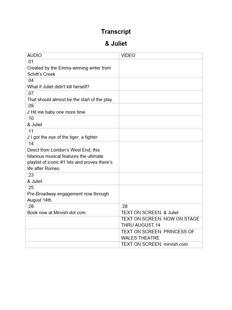 Transcript and Juliet | PDF