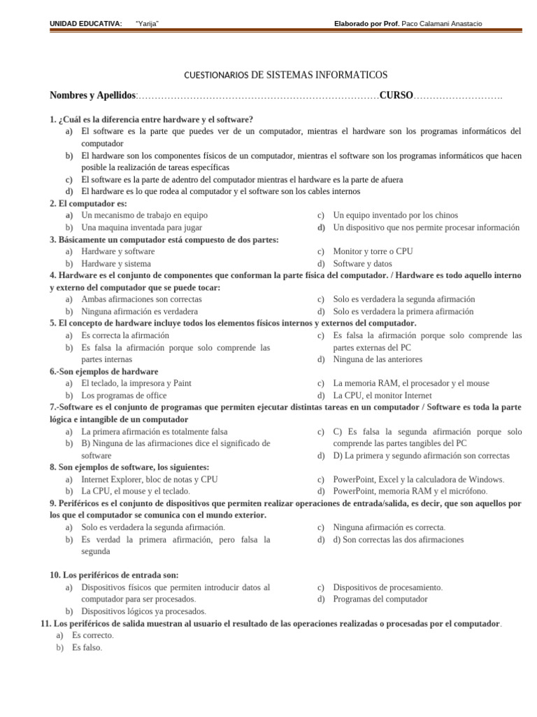 Cuestionarios-1ro TRIMESTRE | PDF