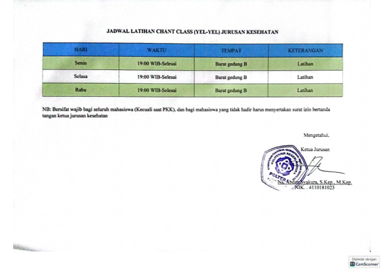 S036. L. Jadwal Latihan Chant Class | PDF