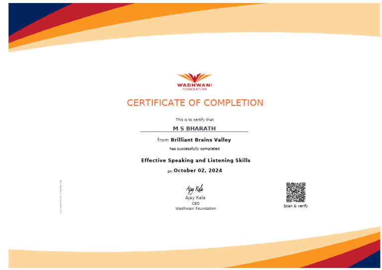 Wadhwani Foundation Certificate | PDF
