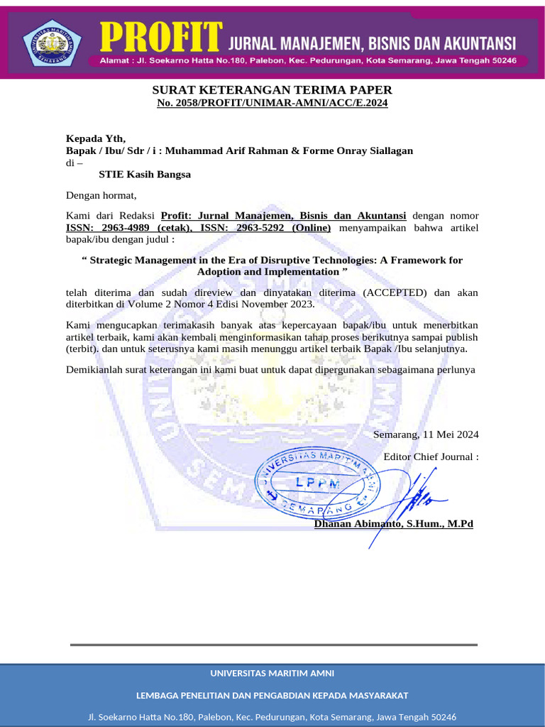 Accepted Paper Notification: Strategic Management | PDF