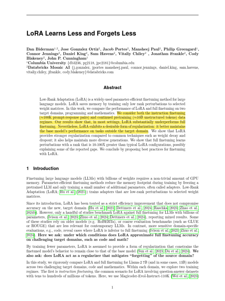 LoRA-Learn-Less Research Paper | PDF