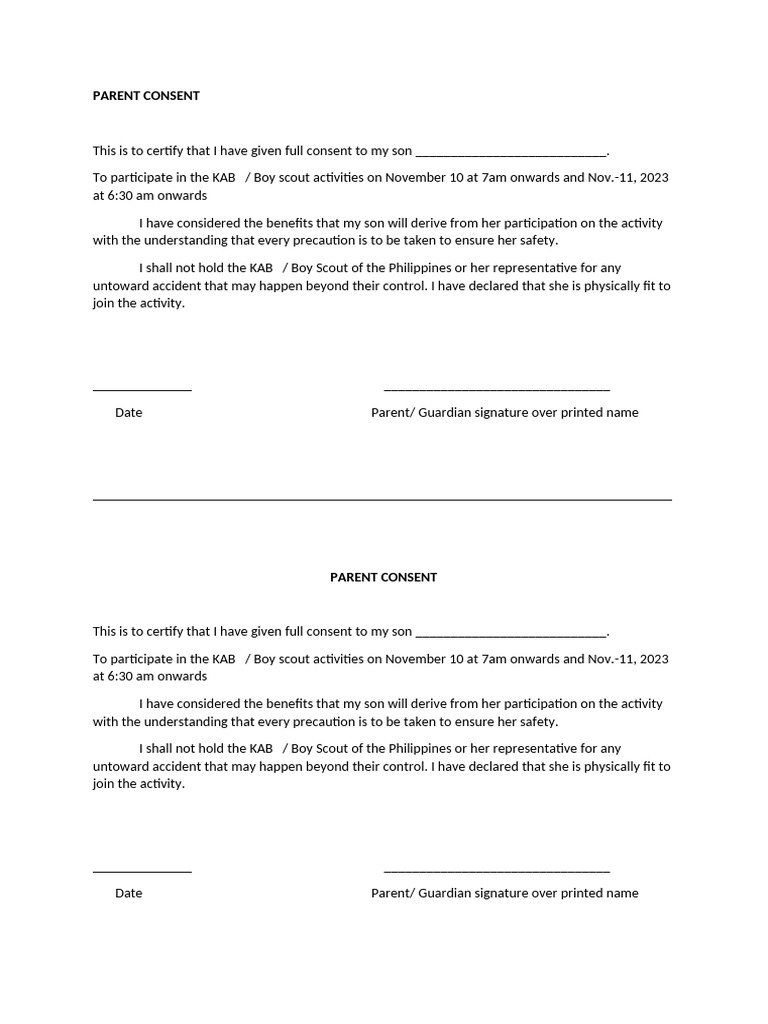 PARENT-CONSENT-waiver-KAB-BOY Scout | PDF