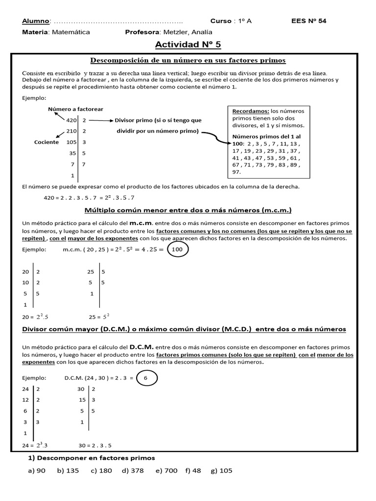 Actividad #5 (MCM y DCM) 2024 | PDF