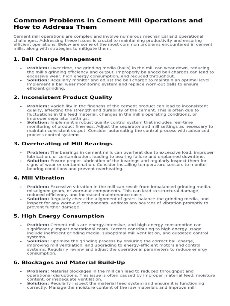 Common Problems in Cement Mill | PDF