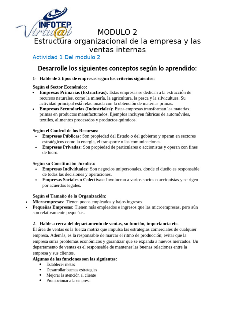 Actividad 1 módulo 2 INFOTEP | PDF